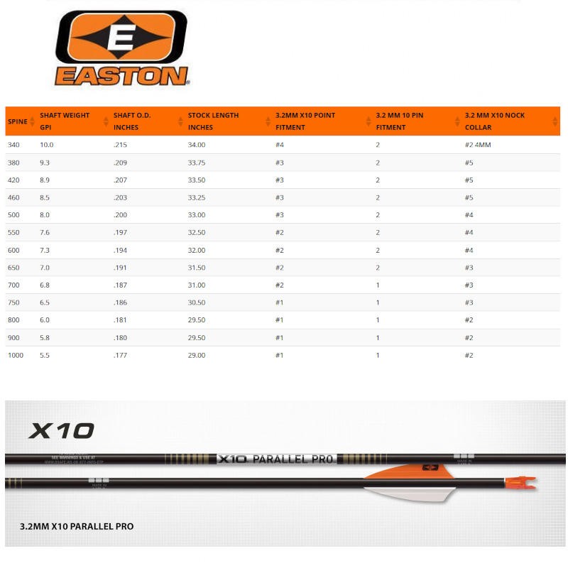 Tubes Carbone | EASTON X10 PARALLEL PRO 4 mm - Lot de 12